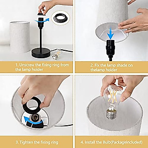 RISLG Small Table Lamp for Bedroom, Bedside Lamps for Nightstand with Wire Switch, Minimalist Modern Desk Lamps with Linen Fabric Shade for Kids Room Living Room Office Dorm