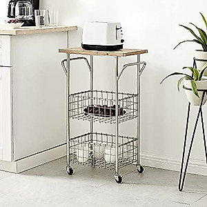 FirsTime & Co. Silver Trenton Kitchen Storage Cart, Mobile Shelving Unit Storage Utility Cart Kitchen, Bathroom, Nursery, Metal Wood, Farmhouse, 18.75 x 12.5 x 31 inches, 31 in. x 18.75 in. (70419)