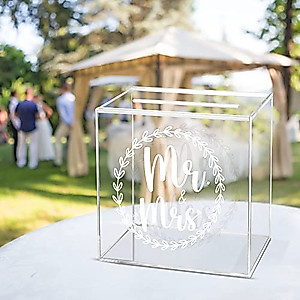JXQCLR Wedding Card Boxes for Reception,Large 10x10x5.5 inch, Mr and Mrs Gifts, Clear Acrylic Wedding Card Box with Slot