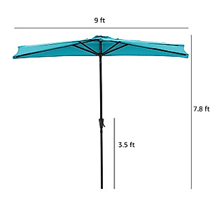 COBANA 9’ Half Round Patio Outdoor Umbrella with Crank for Deck, Balcony, Garden or Terrace Shade, Blue