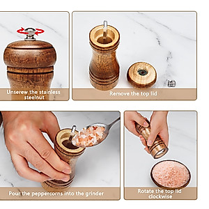 Gulex® Wood Pepper Grinder Pepper Mill, Adjustable Coarseness 5.5 Inches Retro Style Wooden Peppermill, Ceramic Grinding Mechanism Salt Mill Refillable