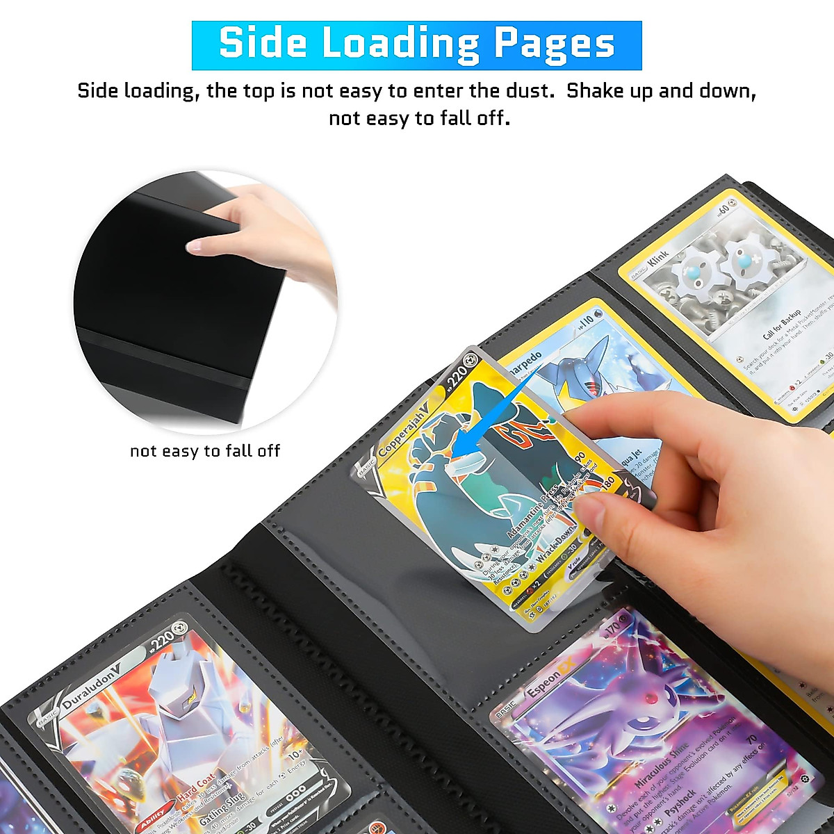 RHOTALL Card Binder for Trading Card Collection Binder, 9 Pockets Black Card Album Holder, High Qulity Card Folder for Football, Baseball, Game, Photocard - Side Loding Card Binder