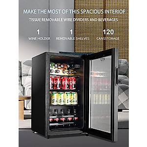 KRIB BLING Beverage Refrigerator Cooler 120 Can Freestanding Beverage Cooler with Adjustable Shelving Glass Door for Beer Soda or Wine for Home Office or Bar