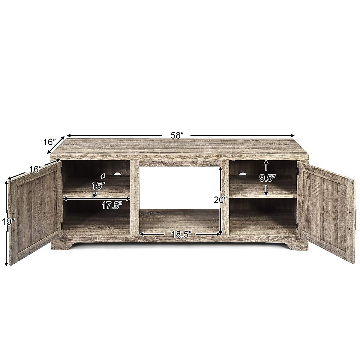Tangkula 65" TV Stand, Storage Cabinet Console, Television Console, Media Component TV Stand with Adjustable Shelves. Suitable for 18" x 17" Fireplace (not Included) (Grey)
