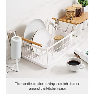 Yamazaki Home Sink Removeable Drainer Tray, Kitchen Drying Organizer Holder, One Size, White Steel + Wood | Dish Rack