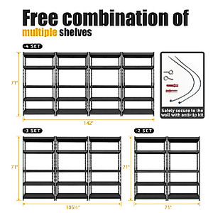 PrimeZone All Metal 36" W x 16" D x 71" H Storage Shelves - 5 Tier Heavy Duty Adjustable Garage Shelving Unit, Freestanding Utility Shelf Rack Organizer for Warehouse Pantry Kitchen, Black