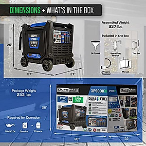 DuroMax XP9000iH 9000-Watt 459cc Dual Fuel Digital Inverter Hybrid Portable Generator, Blue