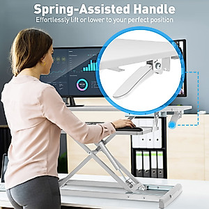 AboveTEK Standing Desk Converter, 36" Stand Up Desk Riser with Gel Wrist Rest, Tabletop Sit Stand Desk Fits Dual Monitors, Two Tiered Adjustable Height Desk with Removal Keyboard Tray, White