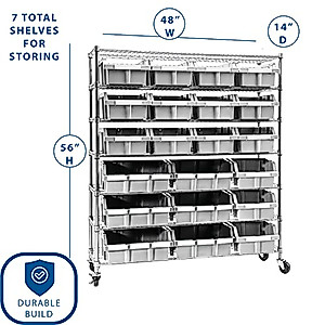 Seville Classics Heavy Duty NSF Bin Rack Solid Steel Wire Shelving Storage Unit, Patented Organizer for Garage, Warehouse, Office, Restaurant, Classroom, Kitchen, Gray, Includes 21 Bins