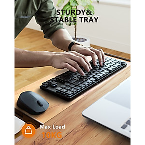 Cubiker Electric Standing Desk, 63 x 24 Inches Height Adjustable with Keyboard Tray, Ergonomic Workstation for Home Office, White Frame/Light Rustic Brown Top