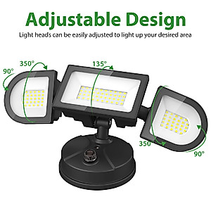 iMaihom 50W Dusk to Dawn LED Outdoor Lighting, 3 Adjustable Heads Flood Lights Outdoor, IP65 Waterproof Flood Light with Photocell, 4600LM 6500K Daylight White Security Light for Yard Garage Patio