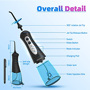 Cordless Water Flosser Teeth Cleaner, Nicefeel 300ML Portable and Rechargeable Oral Irrigator for Travel, IPX7 Waterproof, 3-Mode Water Flossing with 4 Jet Tips for Family
