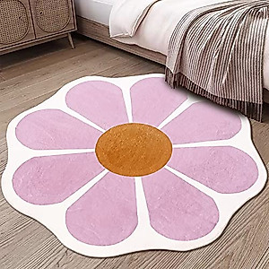 USTIDE Pink Flower Shaped Rug 47x47 Inch, Washable Flower Shaped Rug Soft Flower Rugs for Bedroom