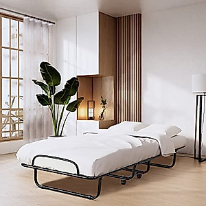 Giantex Folding Bed with Mattress for Adults, Fold up Bed with Memory Foam Mattress & Metal Frame on Wheels, Cot Size Roll Away Adult Bed, Foldable Portable Guest Bed for Easy Storage, Made in Italy