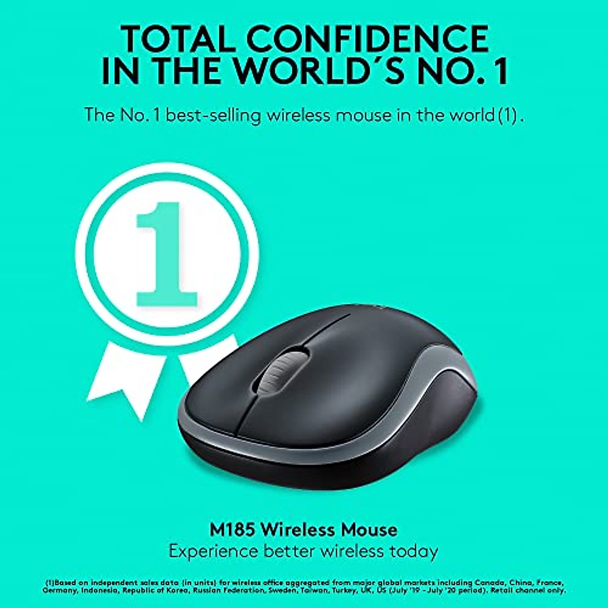Logitech M185 Wireless Mouse, 2.4GHz with USB Mini Receiver, 12-Month Battery Life, 1000 DPI Optical Tracking, Ambidextrous PC/Mac/Laptop - Swift Gray