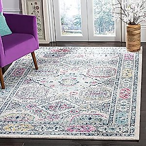 SAFAVIEH Madison Collection 4' x 6' Light Grey/Fuchsia MAD925R Oriental Boho Chic Distressed Non-Shedding Living Room Bedroom Accent Rug
