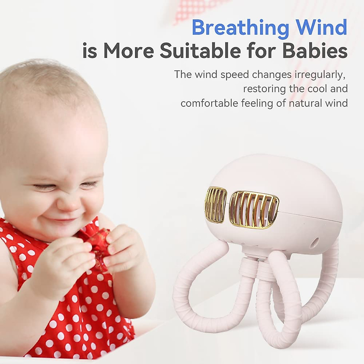 UJAY Stroller Fan,Mini Personal Portable Desktop Fan,Non-Slip Durable,USB or Battery Powered, Bladeless Fan Design, Stylish and Safe,Low Noise, Short Charging Time,Long Use Time