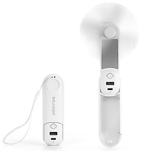 aderroo Handheld Portable Fan,5 In 1 Mini Fan,USB Rechargeable Pocket Small Fan [16-24 Working Hours],Power Bank,Flashlight,Mirror,Mobile Phone Holder,Outdoor,Travel,Summer,Gifts For Women (White)