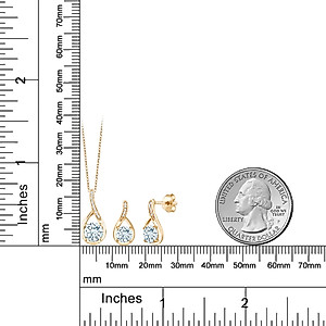 Gem Stone King 18K Yellow Gold Plated Silver Sky Blue Aquamarine and Diamond Pendant and Earrings Jewelry Set For Women (1.69 Cttw, with 18 Inch Chain)