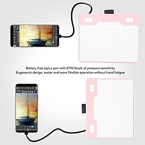 Animation Tablet, 155x100mm Plug and Play 8192 Levels Stylus 233 PPS 5080 LPI Graphics Drawing Tablet for Laptop (Pink)