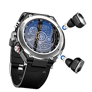 Desong Smart Watch with Earbuds, 3 in 1 Round Fitness Tracker,1.28inch Smartwatch for Men,Answer/Make Call,Recording,Sleep Monitor,Sports Smart Watch Long Time Standby