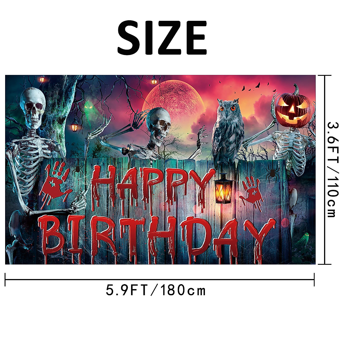 Roetyce Halloween Birthday Party Decorations, Skull Halloween Birthday Banner Outdoor Indoor 6x4ft, Scary Birthday Backdrop for Kids, Halloween Birthday Party Supplies, Happy Birthday Photo Background