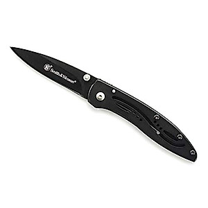 Smith & Wesson CKLPB 5.3in High Carbon S.S. Folding Knife with a 3.2in Drop Point Blade and Stainless Steel Handle for Outdoor, Tactical, Survival and EDC,Black