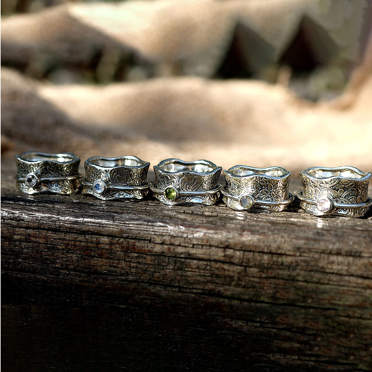 ENERGY STONE Balance and Beauty with Semi-precious Stone Sterling Silver Meditation Spinner Ring (USA88S) (10)