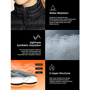 TSLA Women's Lightweight Packable Accent Puffer Jacket, Water-Resistant Winter Coat, Ascent Puff Packable Jacket Black, XX-Large