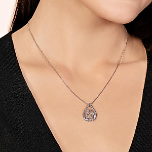 Jewelili Sterling Silver Parent and 1 Child Drop Pendant Necklace, 18" Rolo Chain