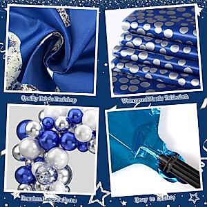 Happy Anniversary Party Decoration 101Pcs, Blue and Silver Anniversary Party Supplies Happy Anniversary Backdrop Banner Blue and Silver Balloon Arch Kit Tablecloth for Wedding Anniversary Party Decor