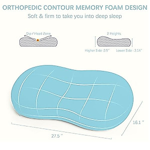 KEEPMOV Cervical Memory Foam Pillows: Neck Support Pillows for Sleeping - Side Sleeper Pillow for Shoulder Pain | Contour Support Bed Pillow for Side Back Stomach Sleepers (Blue)