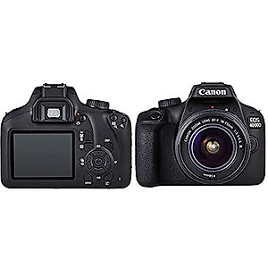 Canon EOS 4000D / Rebel T100 DSLR Camera with 18-55mm Lens, 4K Monitor, Mic, Headphones, 2 x 64GB Card, Filter Kit, Case, Photo Software, 3 x LPE10 Battery + More (Renewed)