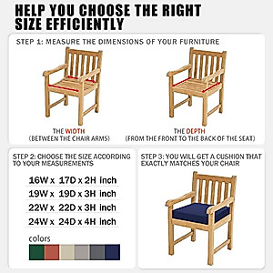 Favoyard Patio Chair Cushion 19 x 19 Inch Waterproof Outdoor Seat Cushions for Patio Furniture 3-Year Color Fastness Garden Sofa Couch Chair Pads with Handle and Adjustable Straps Set of 2, Navy Blue