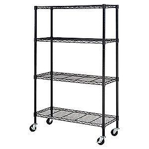 SINGAYE 4 Tier Adjustable Shelf,Heavy Duty Shelving Unit 1400Lbs Capacity with Wheels 350lbs Per Shelf Garage Shelf 36" Wx14 Dx57 H,Black
