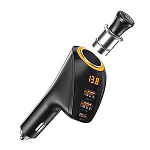 HOWCHENG Car Charger, 75W Car Charger Cigarette Lighter Splitter Adapter, Type C Dual USB Car Charger with Voltage Display,Fast Car Charger for iPhone/Android/Samsung(with Cigarette Lighter Adapter)