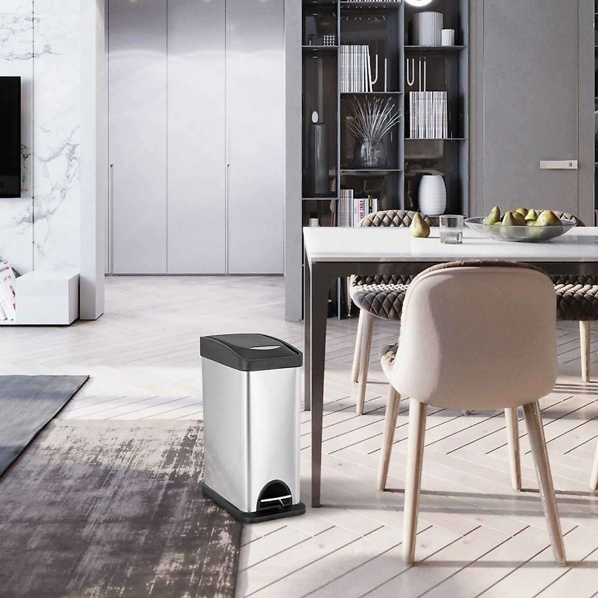 Hompus 2.1Gal/8L Stainless Steel Trash Can with Lid Soft Close, Removable Inner Waste Basket, Slim Small Garbage Can for Bathroom Bedroom Office, Rectangular Step Trash Bin, Anti-Fingerprint Finish