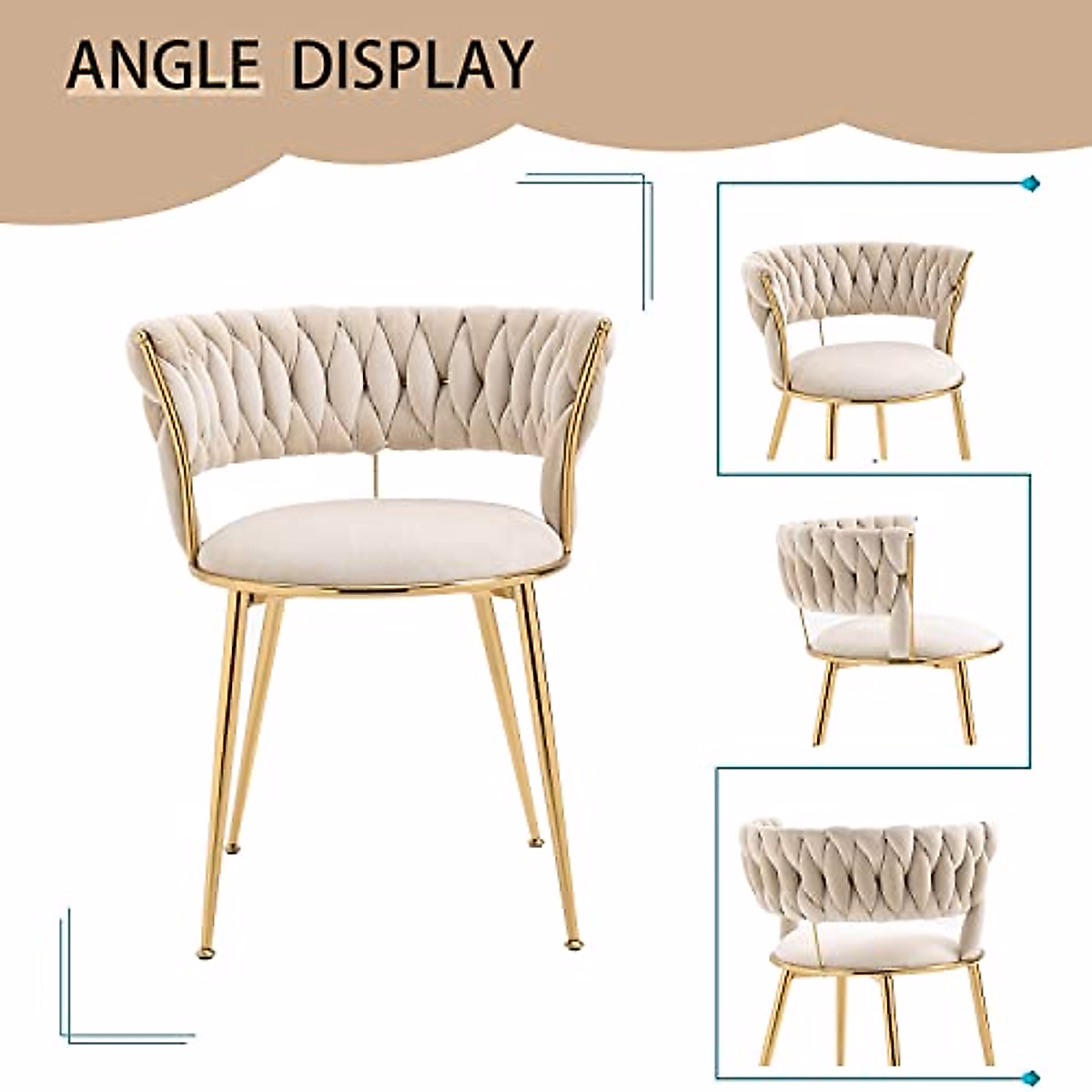 Nlur Velvet Dining Chairs Set of 2 Upholstered Side Chair Accent Chair Living Room Vanity Chair with Golden Legs for Dining Room Kitchen, Ivory