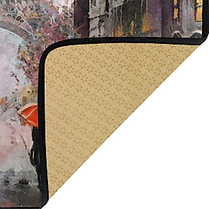 Kitchen Rug Mat Paris Oil Painting 39x20 Inch Non-Slip Washable Waterproof Welcome Door Mats for Home Decor