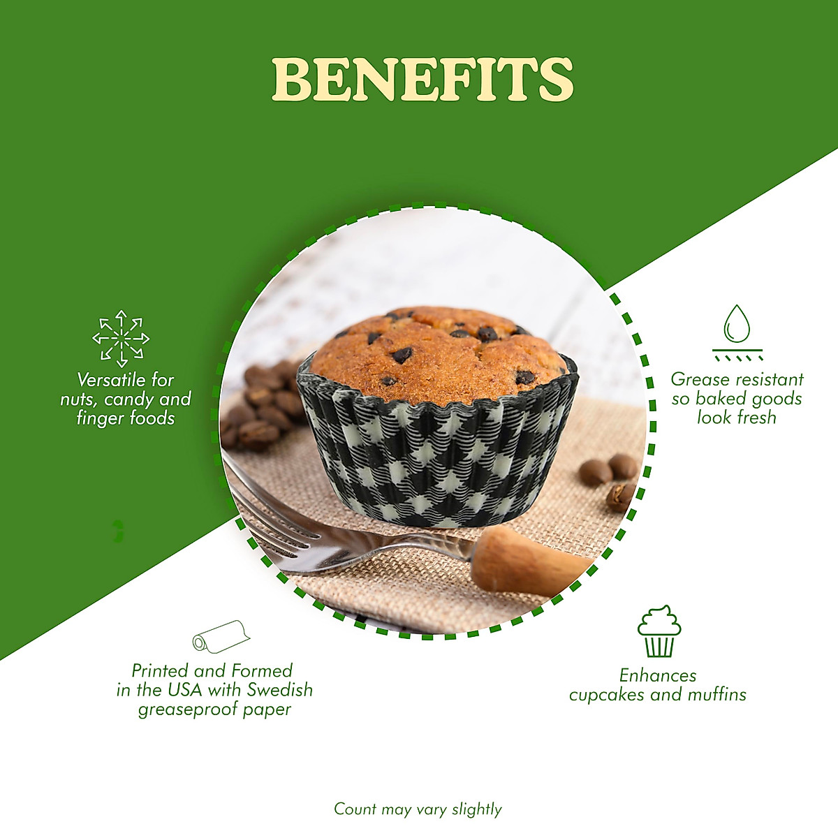 Regency Wraps Greaseproof Professional Grade Standard Baking Cups, Pack of 40, Black Gingham