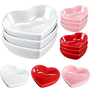 9 Pieces Heart Shaped Bowls Valentine's Day Multipurpose Ceramic Heart Sauce Dish Seasoning Heart Shaped Serving Bowls Sushi Dipping Kawaii Bowl Trinket Dish for Home Kitchen, Multiple Colour