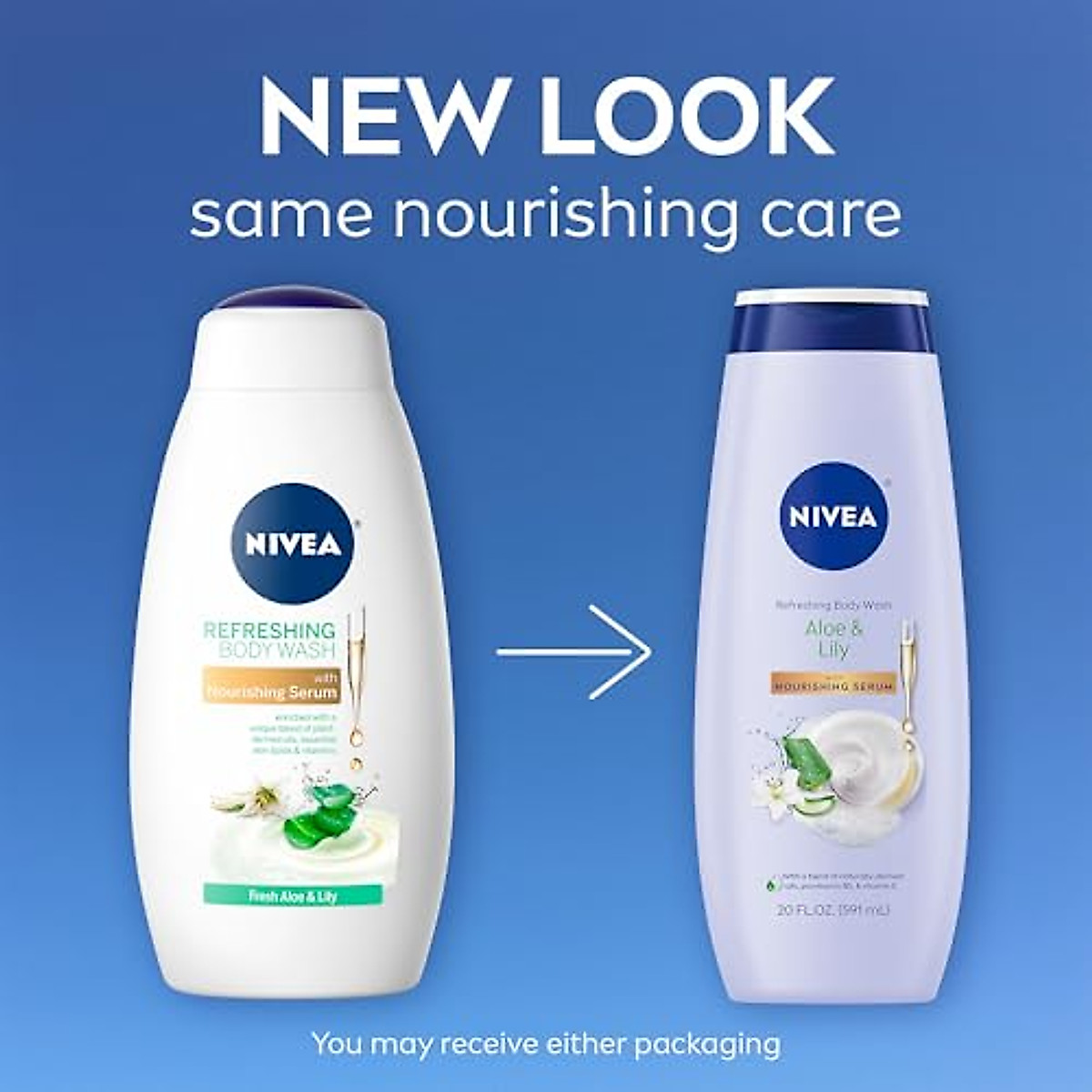 NIVEA Fresh Aloe and Lily Refreshing Body Wash with Nourishing Serum, 20 Fl Oz Bottle