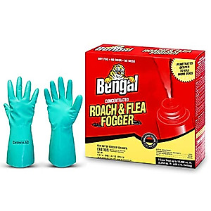 Bengal Concentrated Roach &Flea Fogger - Roach Killer Indoor Infestation Spray - Flea Foggers for Home Indoor - Bug Spray - Pest Control -Available with Premium Quality Centaurus AZ Gloves- 3-2.7oz