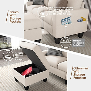 Youmumeub Sectional Sofa, L Shaped Couches for Living Room with Movable Ottoman Small Beige Sofas Modular Furniture Set for Apartment Small Space Loft