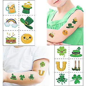 St. Patrick's Day Glitter Tattoos,Shamrock Lucky Clover Temporary Tattoo Stickers, St. Paddy's day Decorations Pack of 8,48Pcs Waterproof Decor for Men Women Kids