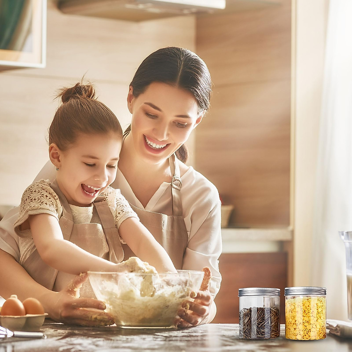 HDFCLUP 11 Pcs 16 oz Silver Plastic Jars with Ribbed Lids Wide Mouth Food Plastic Jars Airtight Paint Storage Containers for Beauty Products,Kitchen & Household Storage (Silver Lids)