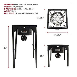 GasOne Propane Burner with Cover 200, 000-BTU Brewing Burner with Adjustable Height 0-20Psi High Pressure Camp Stove