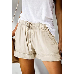 FEKOAFE Casual Drawstring Elastic Waist Summer Beach Shorts for Women Plus Size with Pockets Beige L
