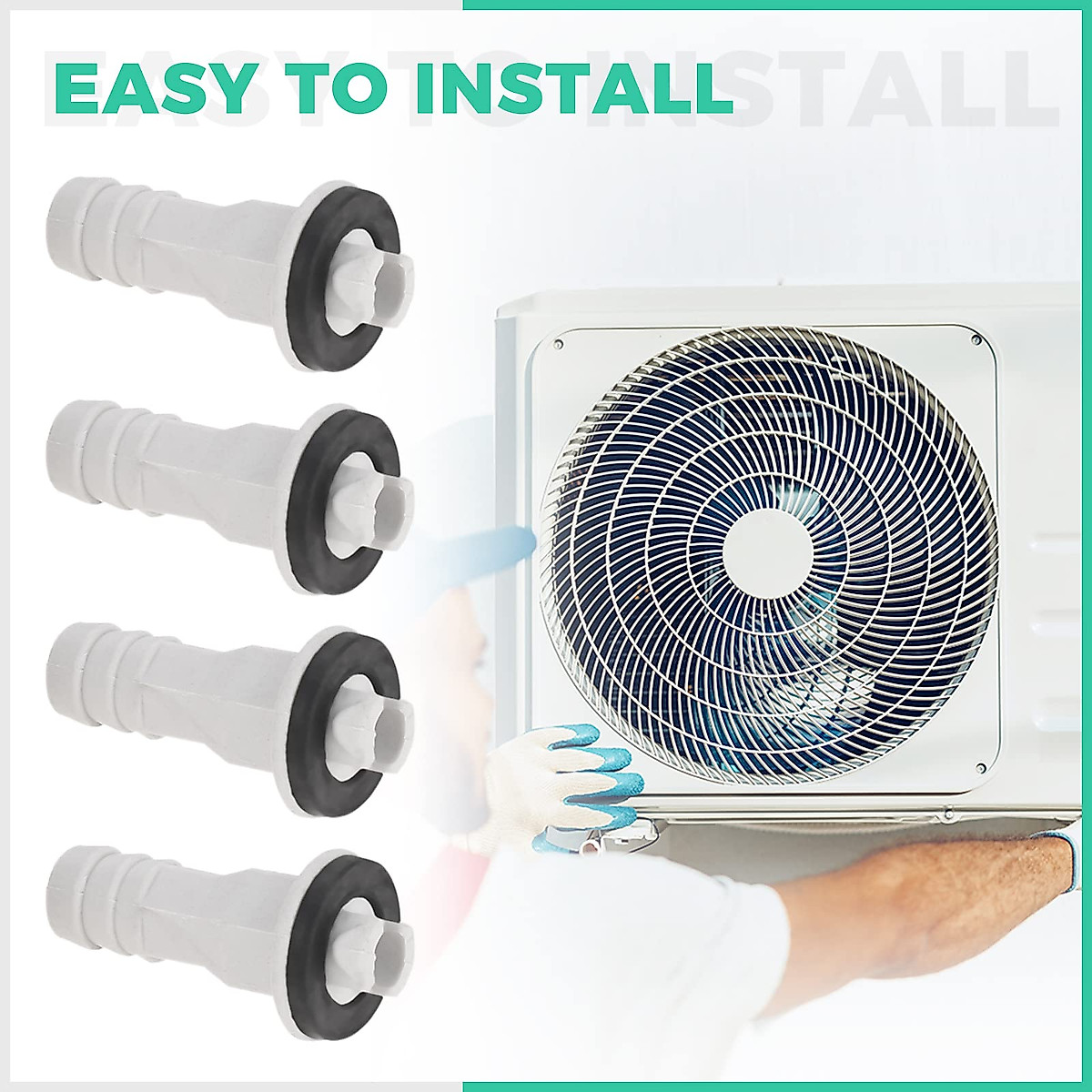 4Pcs 0.6 Inch 15mm Air Conditioner Drain Hose Connector Straight Fitting Window AC Drain Adapter with Rubber Ring