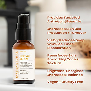 InstaNatural Retinol Serum for Face with Niacinamide, Vitamin C, and Hyaluronic Acid, Anti Aging for Firmer Skin, Lines & Wrinkles & Brightening Serum